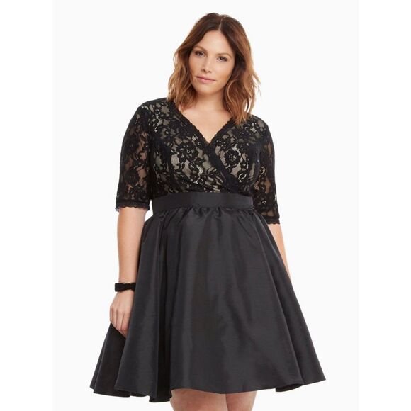 torrid | Dresses | Torrid Lace Taffeta Surplice Cocktail Mini Dress ...